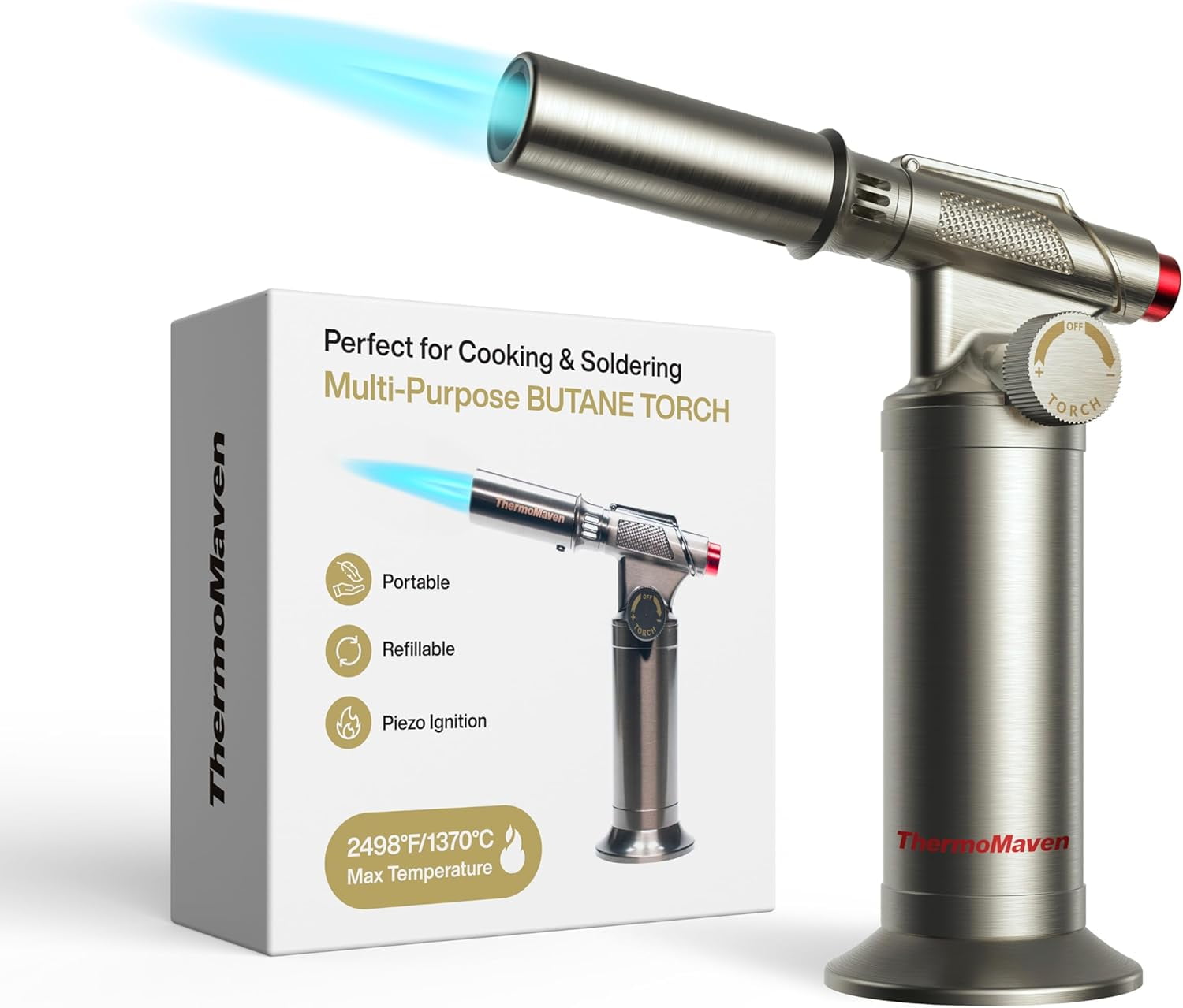 Metal Butane Torch, Kitchen Torch Lighter, Refillable Cooking Blow ...