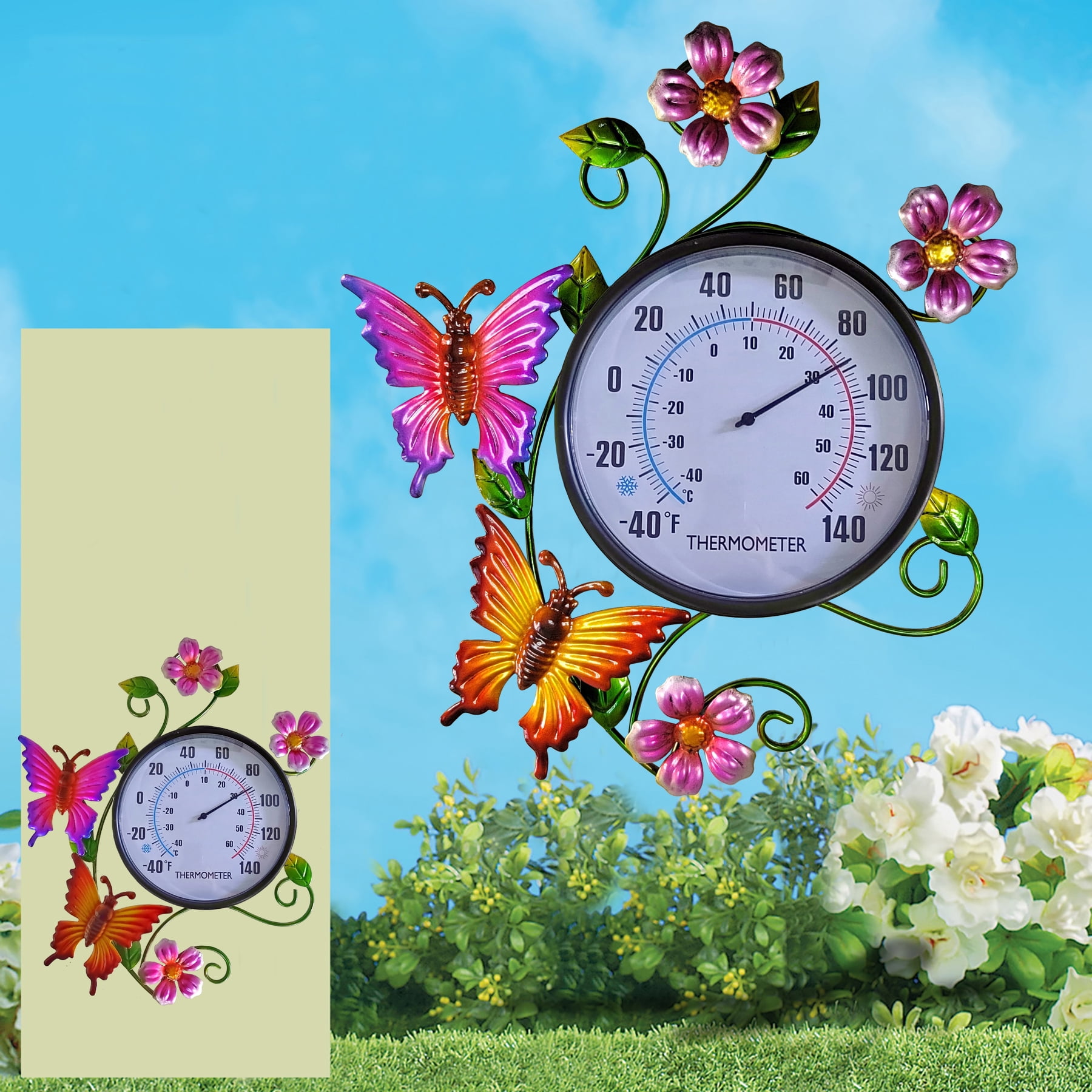 Metal Butterfly Thermometer Indoor Outdoor Wall Art Decor, Insect ...