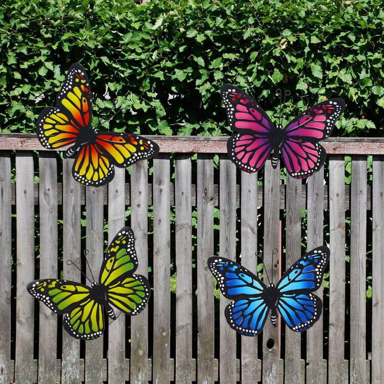 Metal Butterfly Wall Decor Outdoor, 4 Pack Hanging Metal Butterflies ...