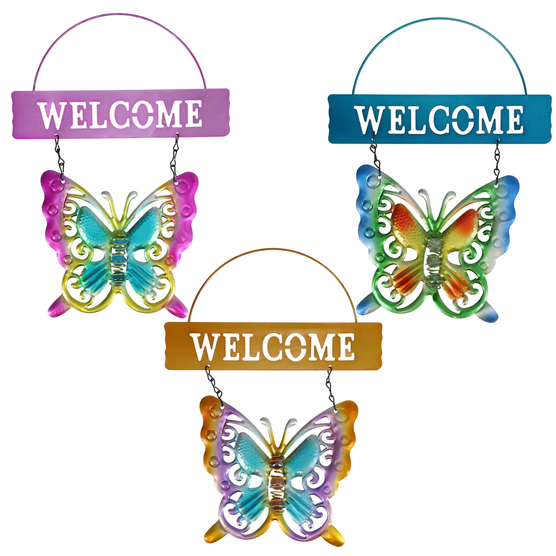 Metal Butterfly Welcome Hanging Sign 11.81x8.97 in Decorative ...