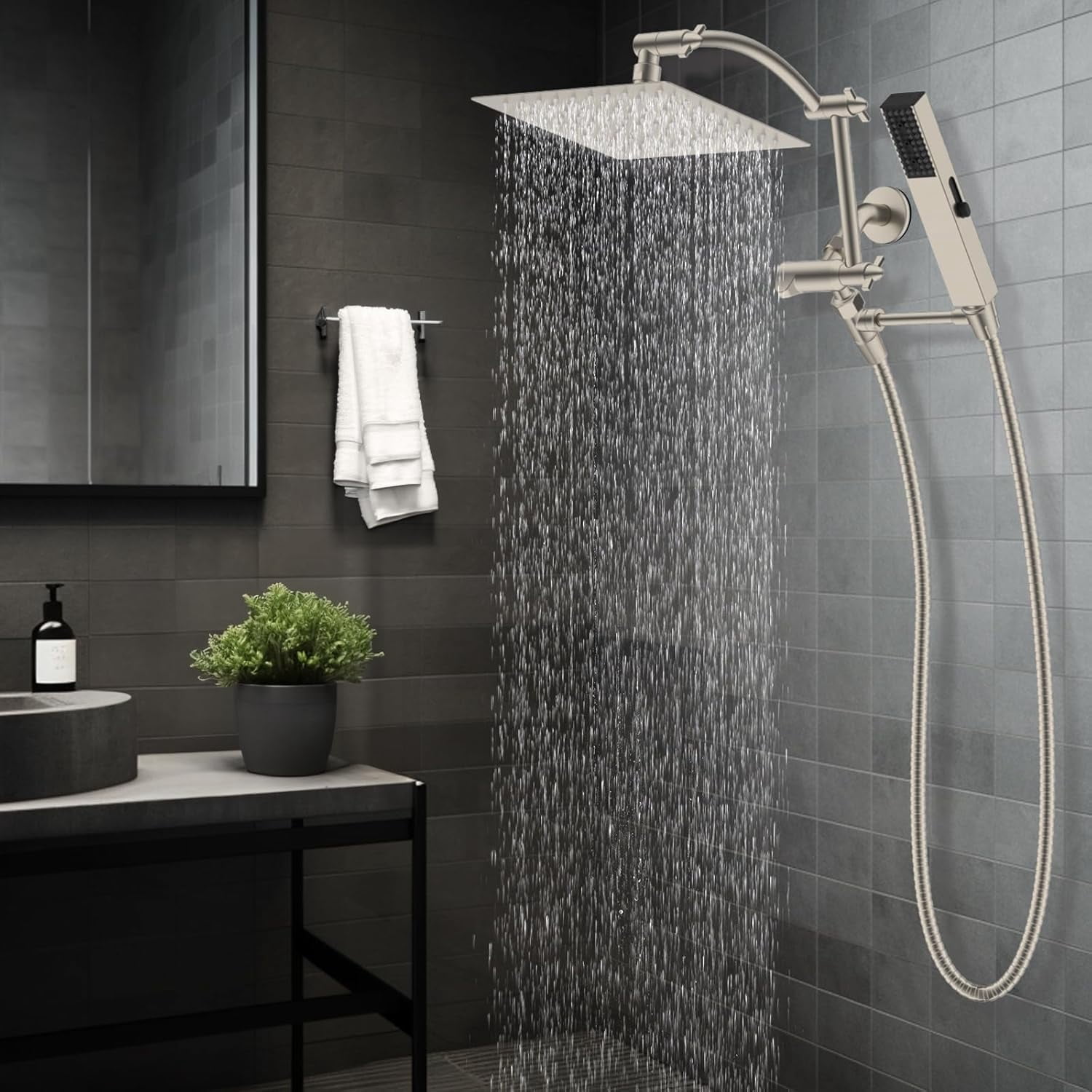 All Metal CUPC Certified 8'' Rainfall Shower Head, Dual Shower Head Combo, High Pressure ...