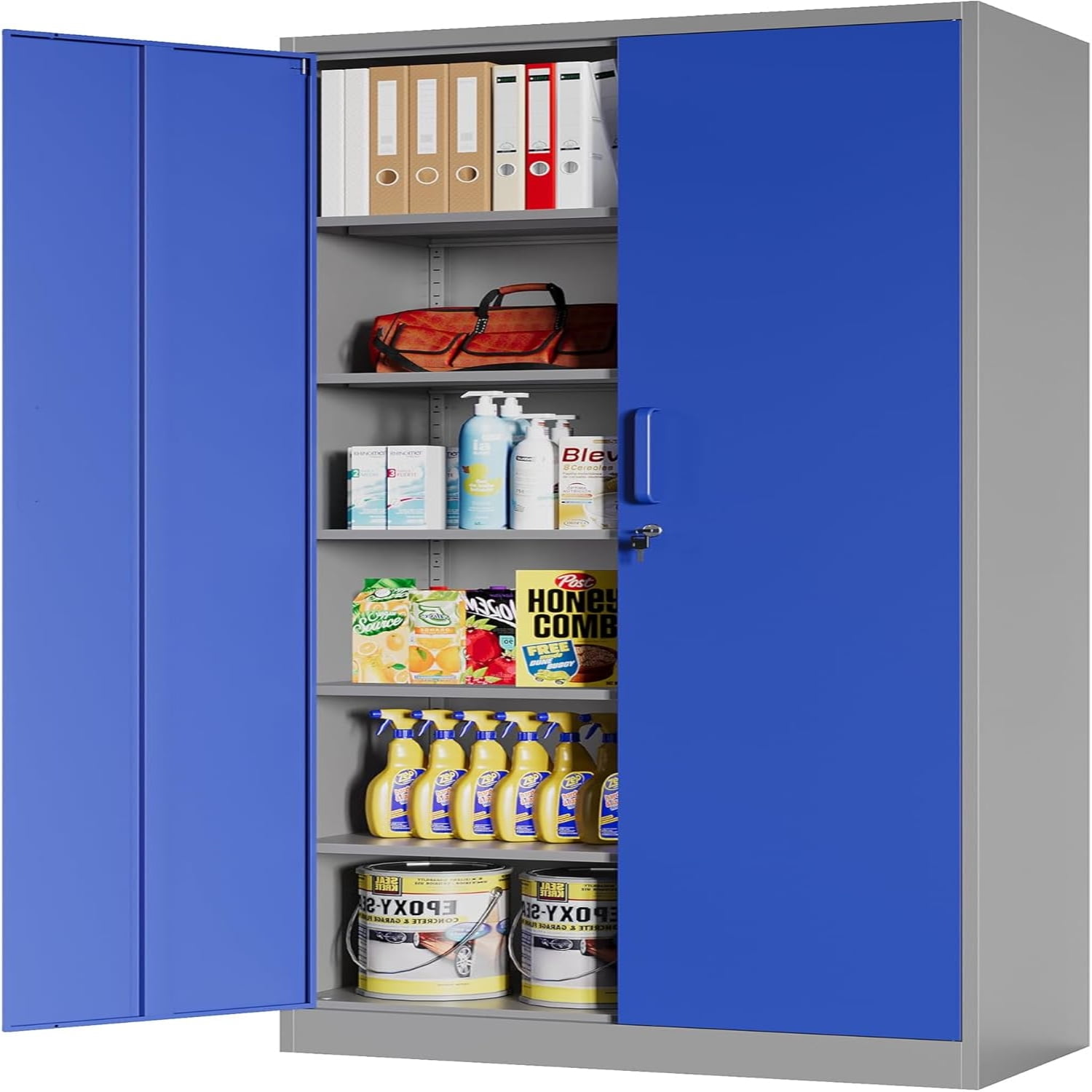 Metal Cabinet with Lock 71" Garage Cabinet with 2 Doors and 5 ...