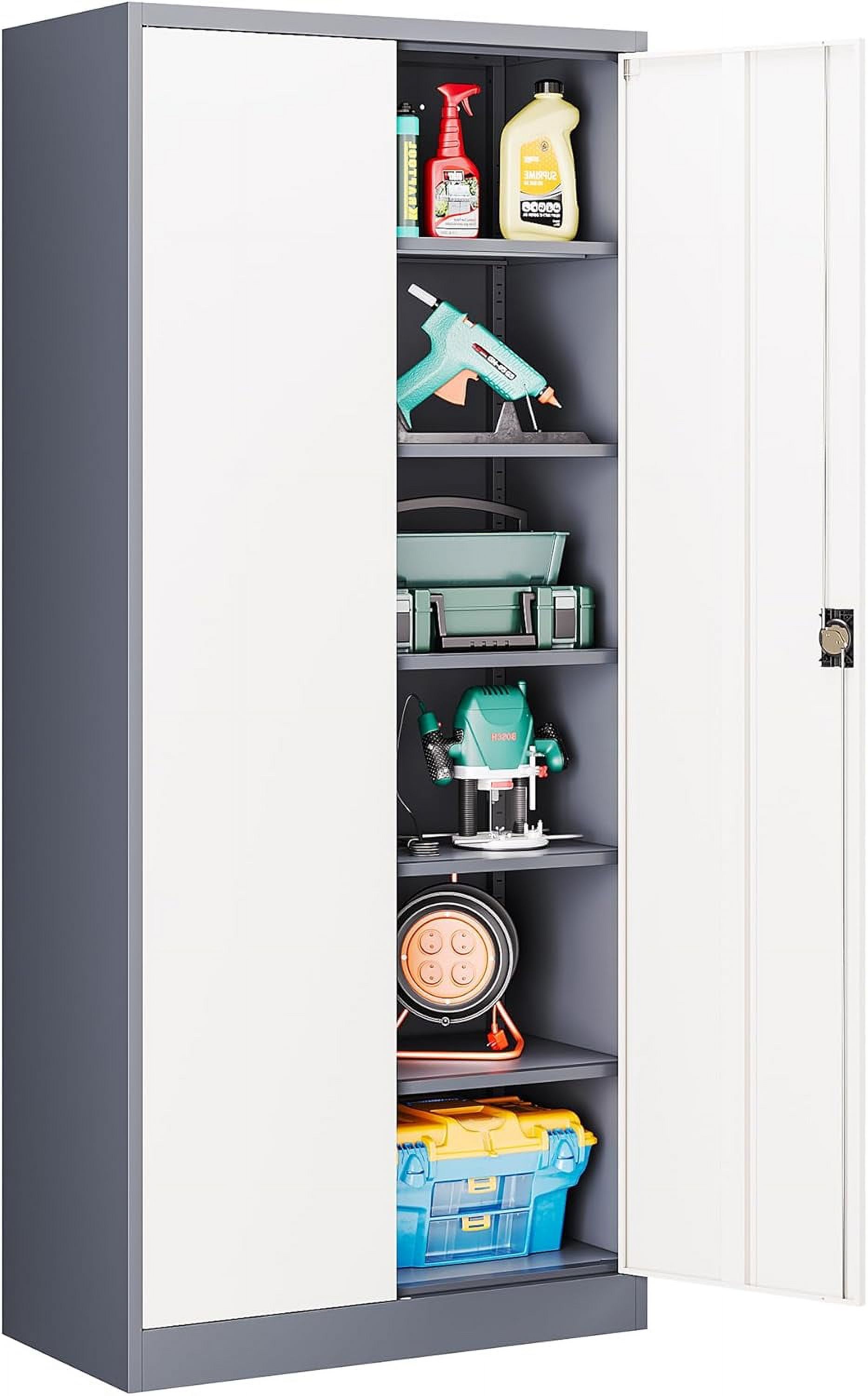 Metal Cabinet,Locking Storage Cabinet with 2 Doors and 5 Adjustbale ...