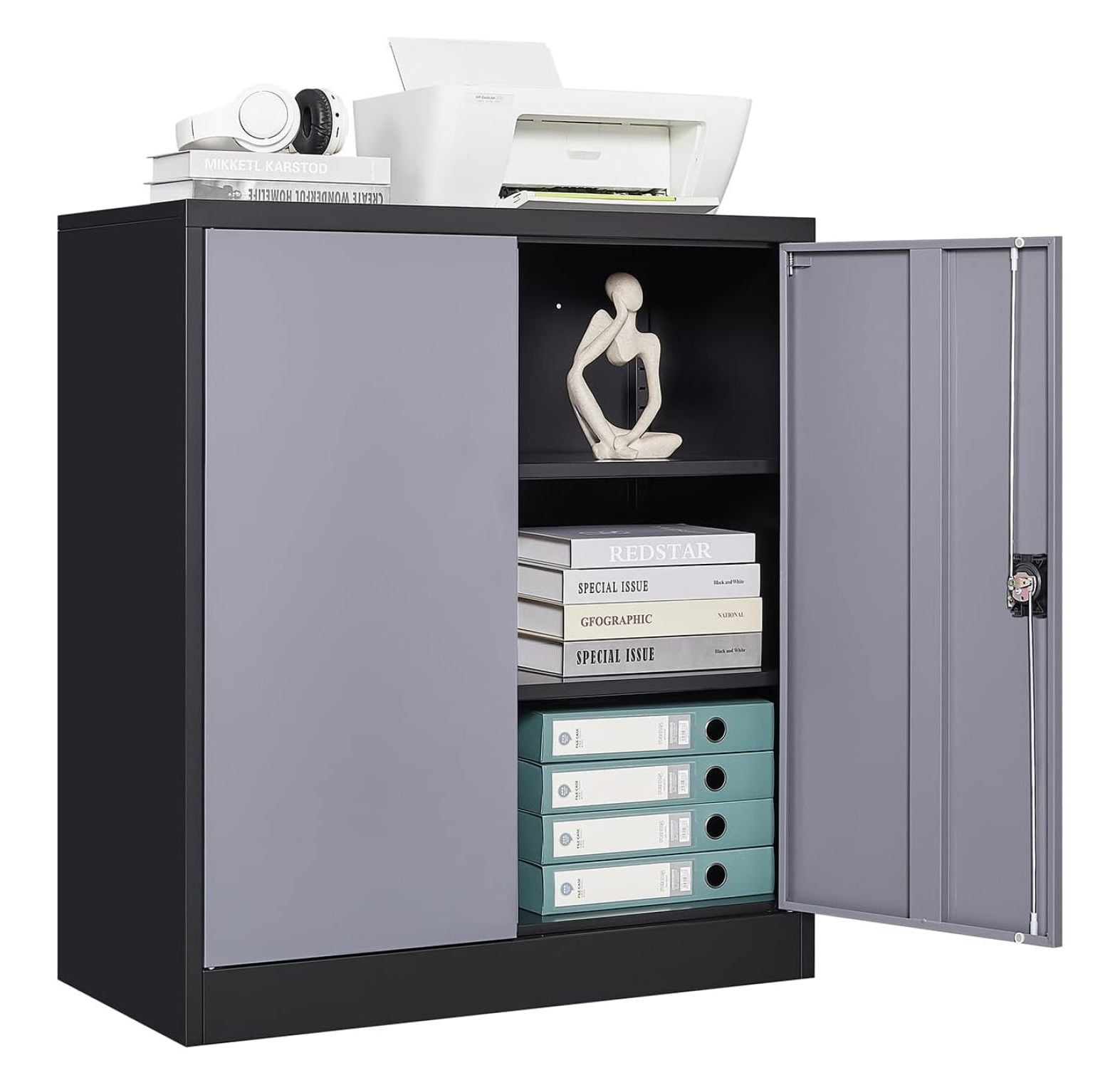 Metal Cabinet with Shelves,Garage Storage Cabinet with Lock,Gray Metal ...