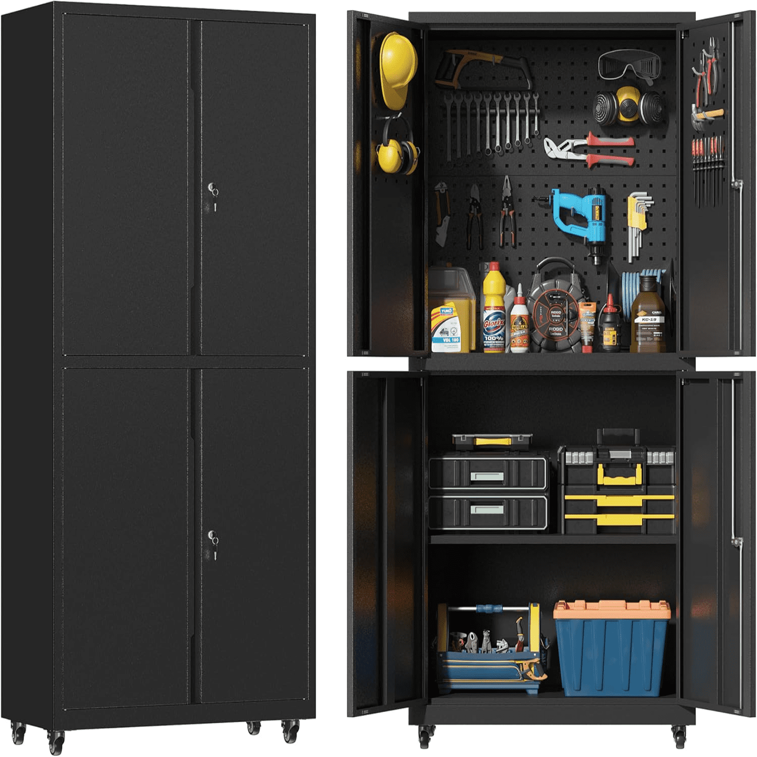 Metal Cabinet with Wheels 72.8" H Rolling Tool Storage Cabinet with ...