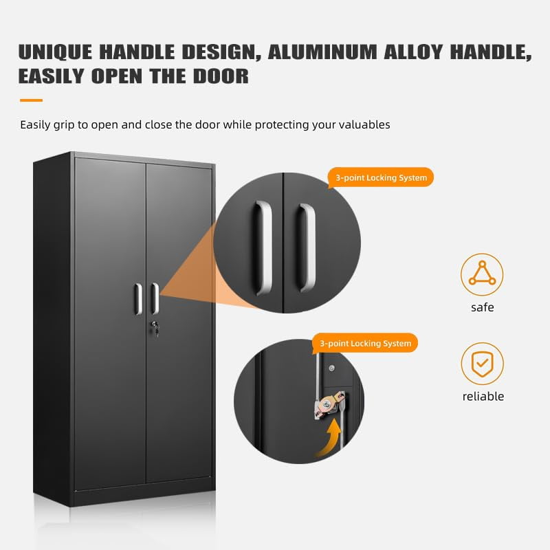 Metal Cabinet With Adjustable Shelves, Lock, for Garage, Kitchen Pantry ...