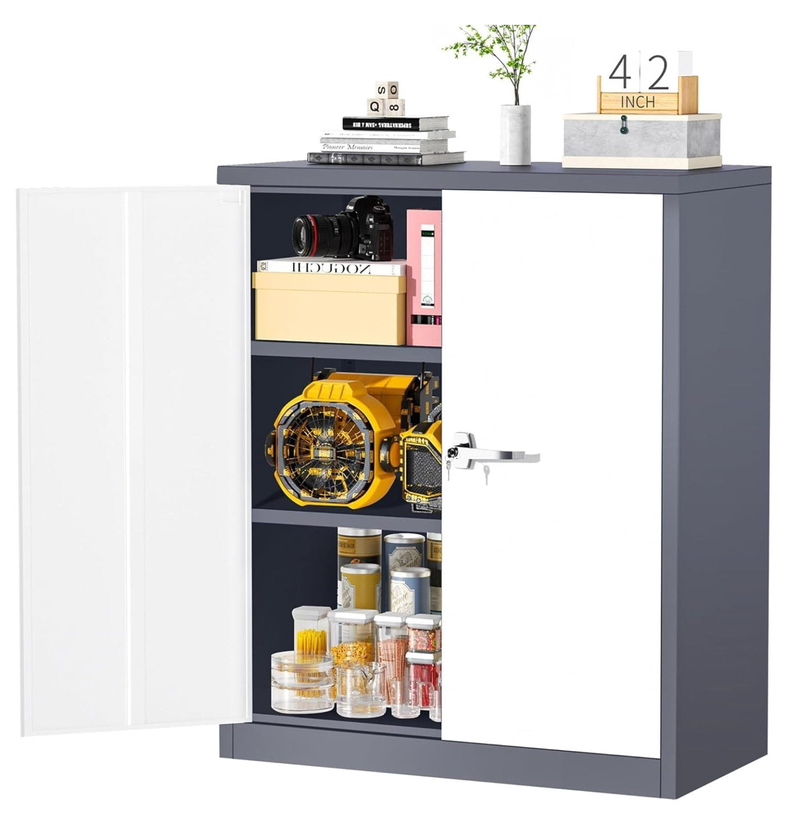 Metal Cabinets Storage, 42" H Lockable Garage Storage Cabinets with ...