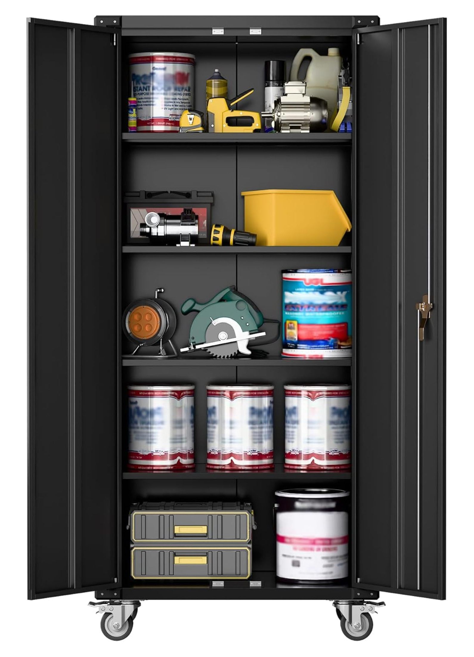 Metal Cabinets with Wheels, Lockable Garage Storage Cabinets with ...