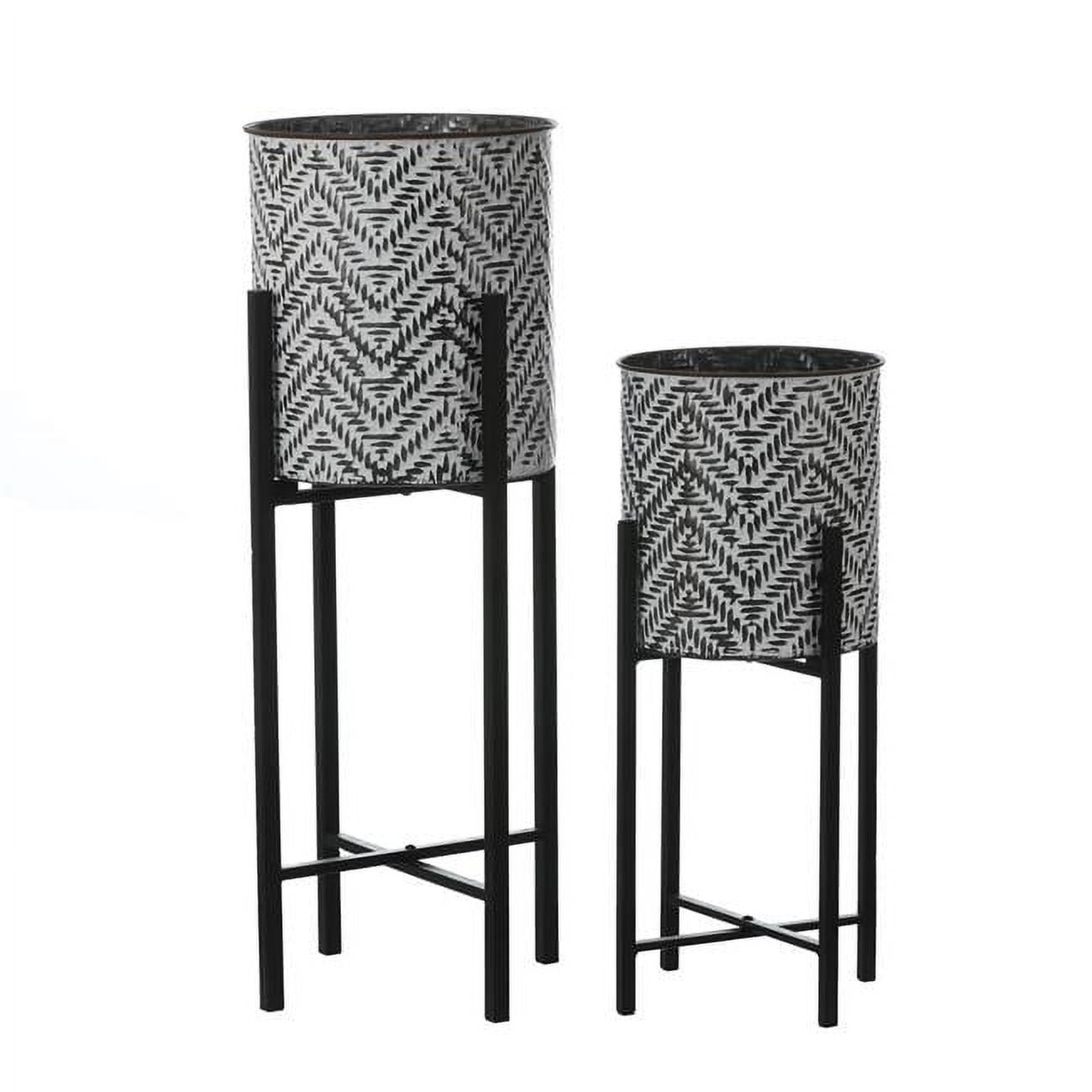 Metal CachePot Planters with Black Metal Stands, Black & White - Set of ...
