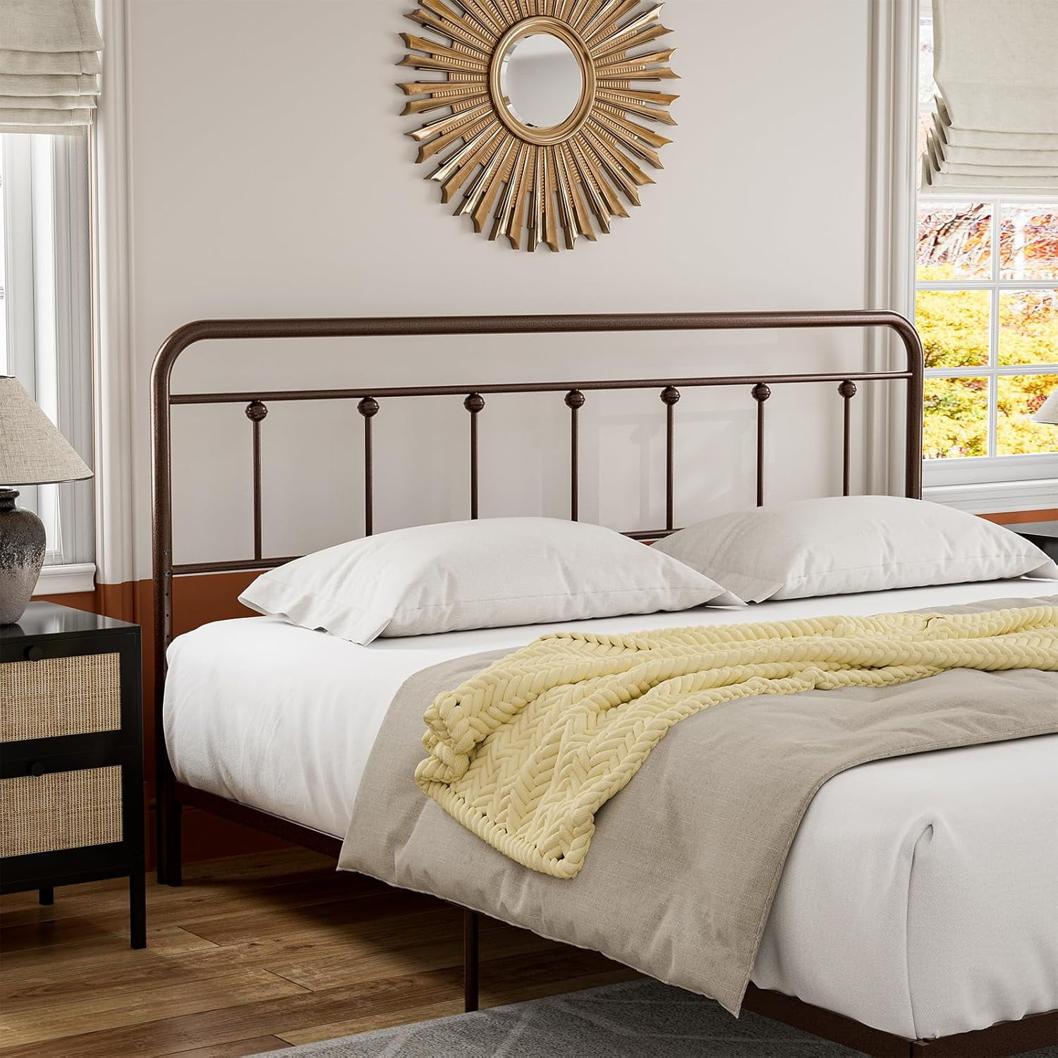 Metal California King Size Headboard Only, Adjustable Height, Victorian Curved Steel Cal King ...