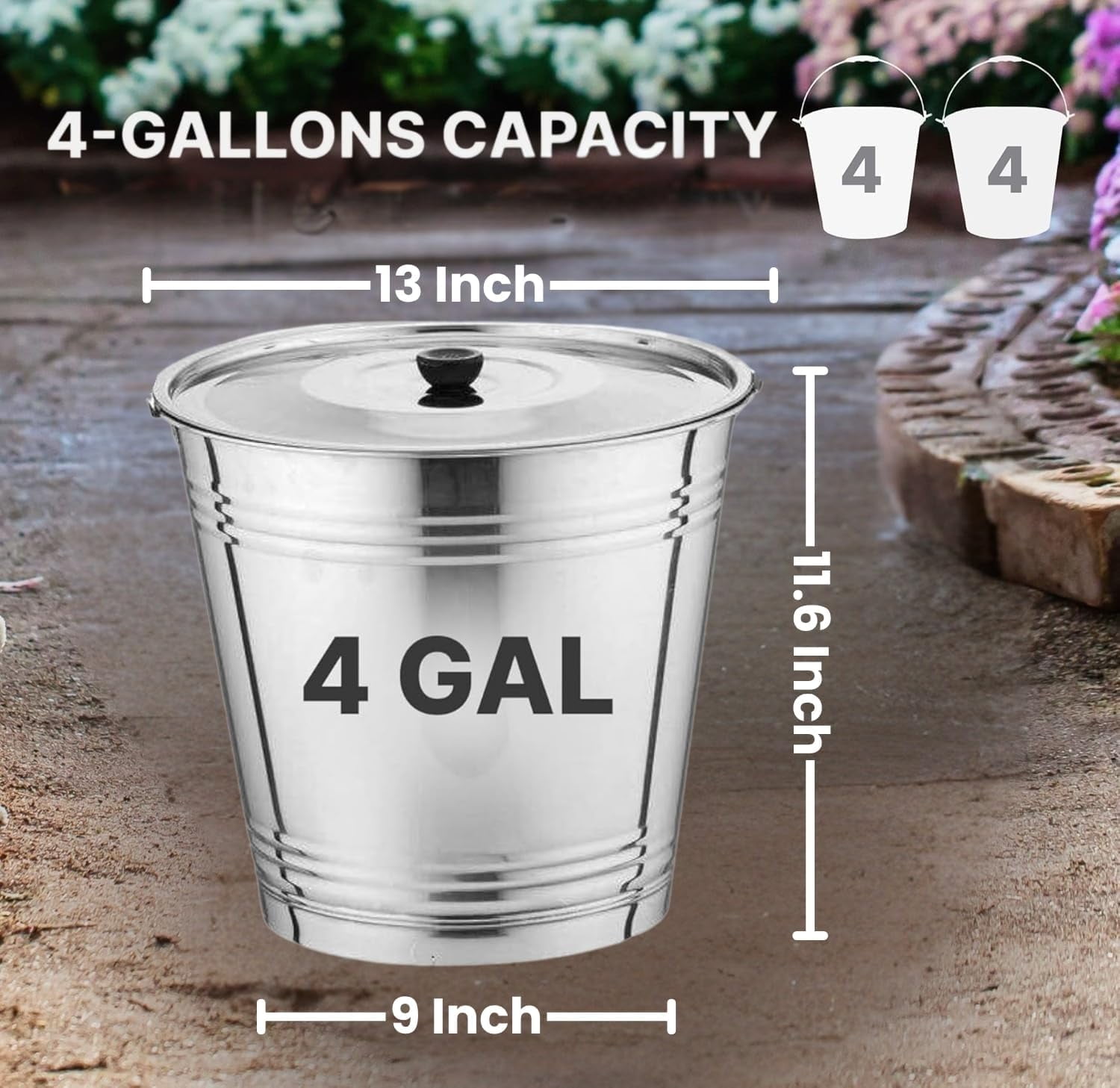 Metal with Lid - 4 Gallon Charcoal Bucket for Heavy Loads, -Friendly ...