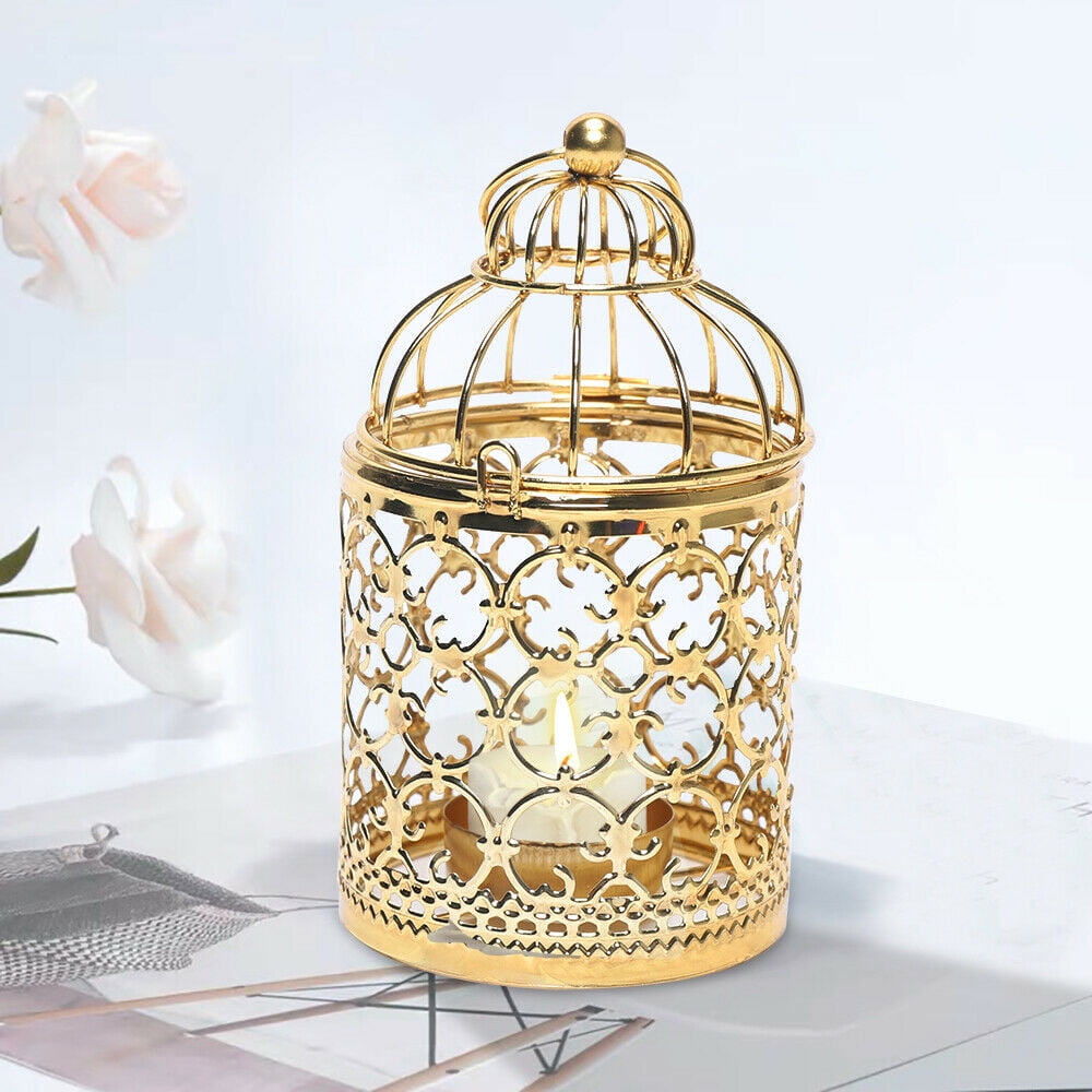 Metal Candle Holder Hollow Bird Cage Hanging Lantern Home Decor Rack ...