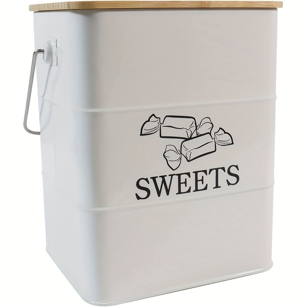 Metal Candy Jar Candy Box With Airtight Wooden Lid & Handle, Farmhouse ...
