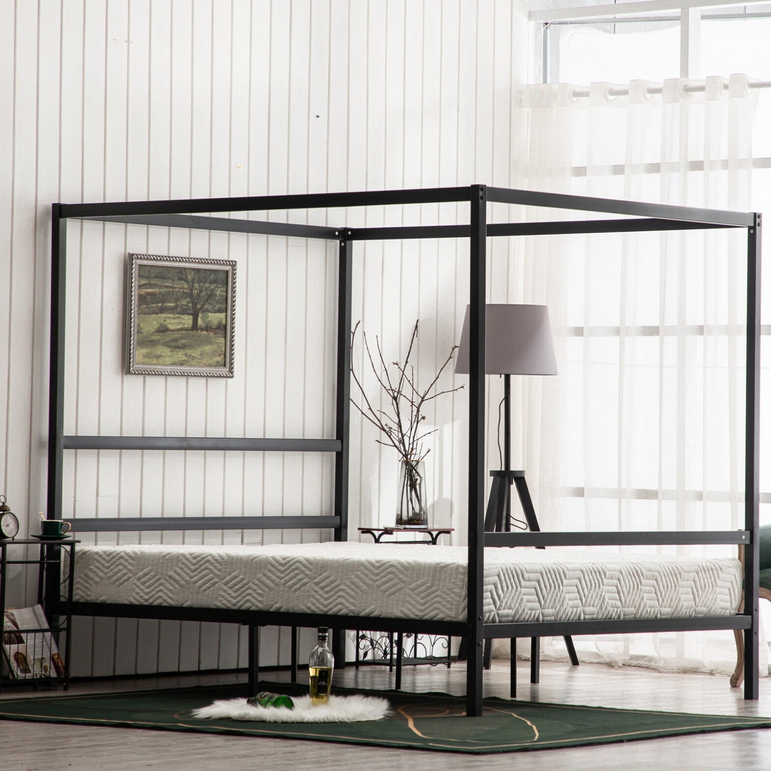Metal Canopy Bed Frame, Modern Square Tube Four Poster Bed, Heavy Duty ...