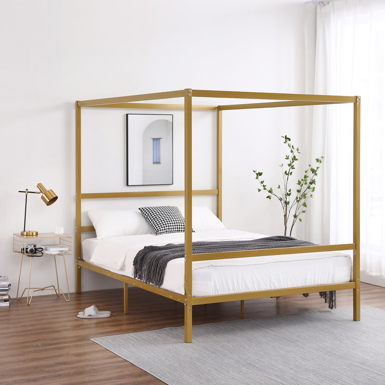 Metal Canopy Bed Frame, Modern Square Tube Four Poster Bed, Heavy Duty ...