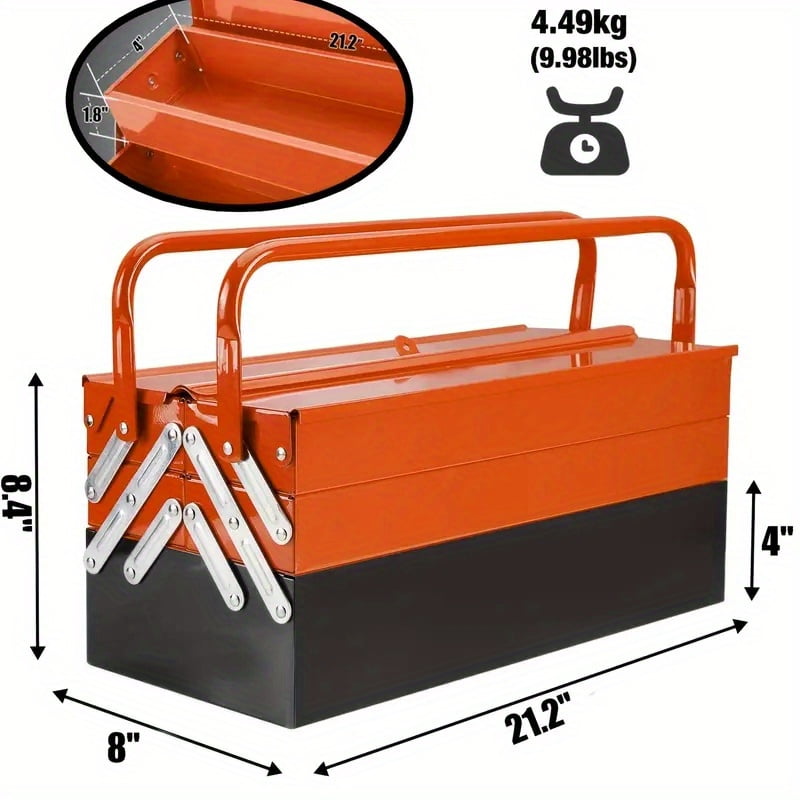 Metal Cantilever Tool Box, 18" * 8" * 8" Fold Out Tool Organizer with 3 ...