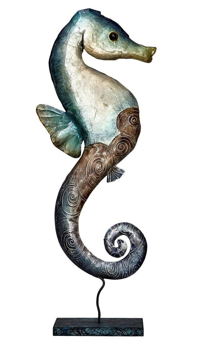 Metal & Capiz Art Decor, Seahorse Statue -17" Right, Nautical Beach ...