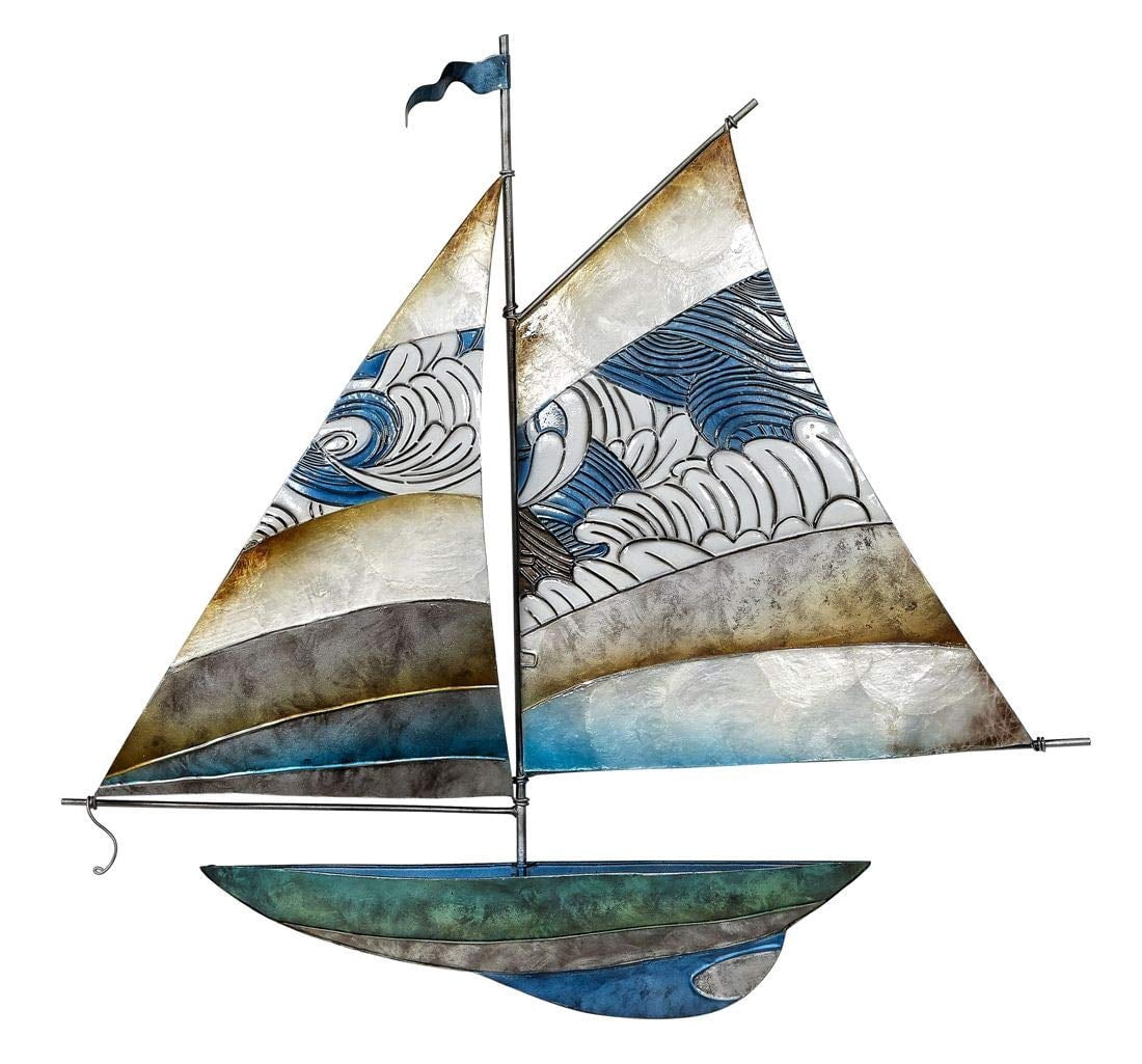 Metal & Capiz Shells Wall Decor, Waves Sail Sailboat wall Art 22x22 ...