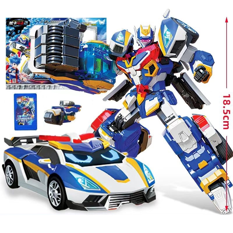 Metal Cardbot BLUE COP S Transforming Robot Car Card Toy Action Figure ...