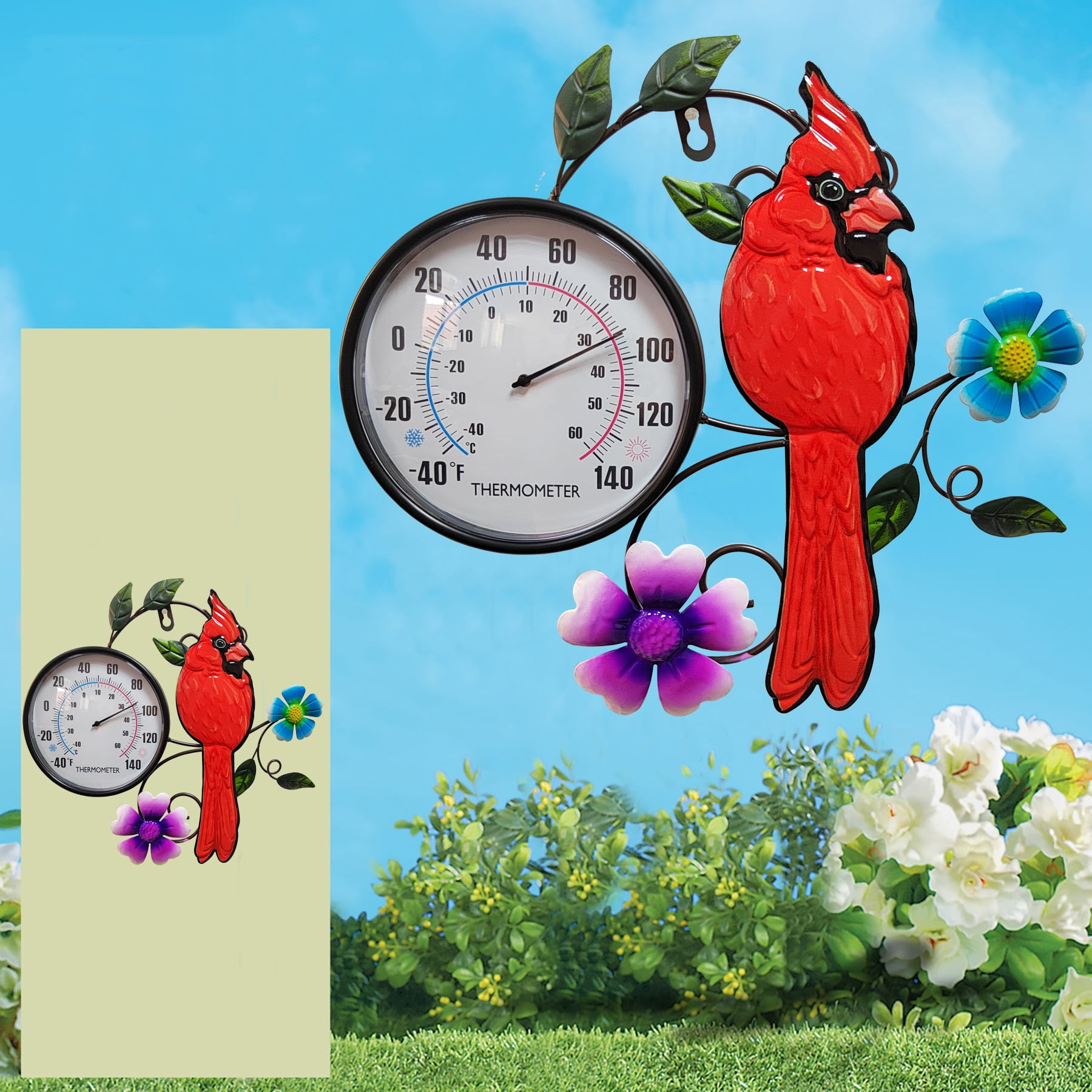 Metal Cardinal Thermometer Indoor Outdoor Wall Art Decor Plaque ...