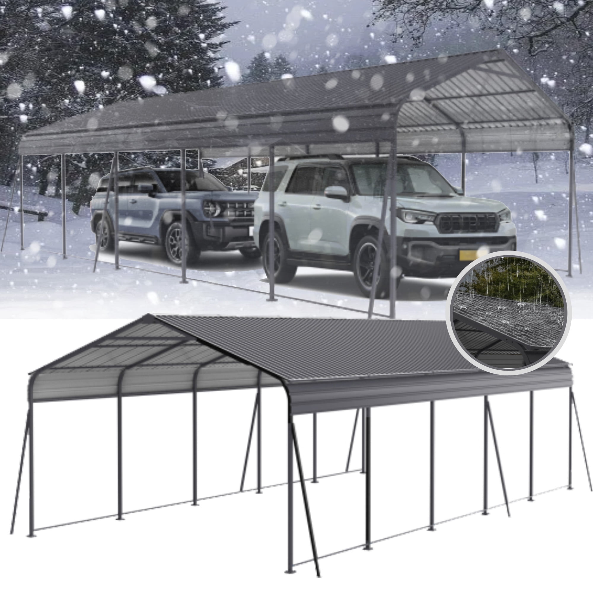 YLLN Metal Carport for 3 Cars, Extra Tall Carport, Reinforced Frame and ...