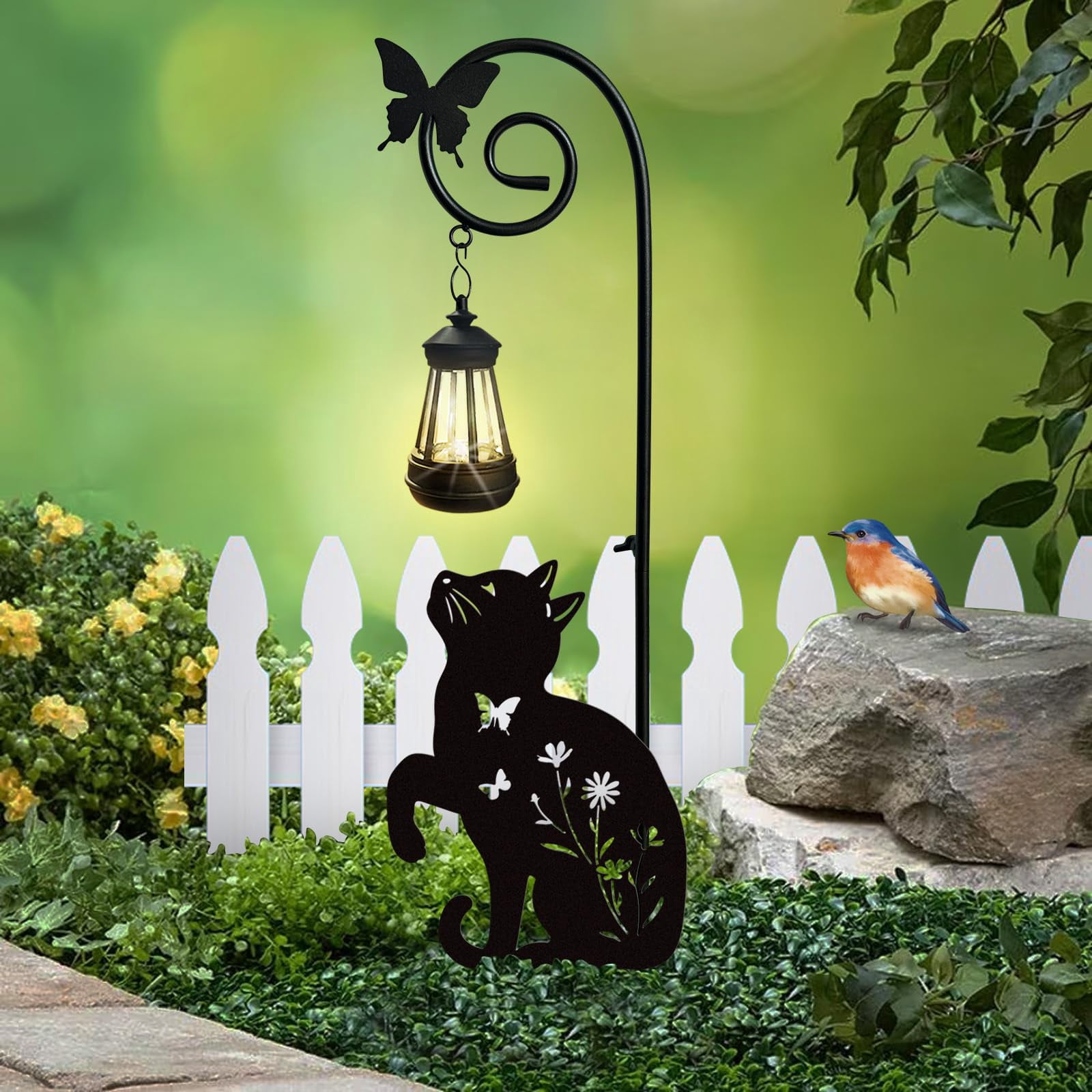 Metal Cat Stake with Solar Lights Outdoor Decorative, Black Cats Lawn ...