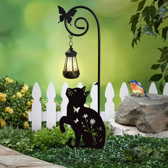 Metal Cat Stake with Solar Lights Outdoor Decorative, Black Cats Lawn ...
