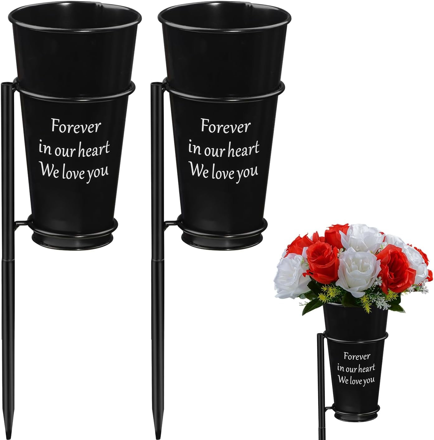 Metal Cemetery Vase Flower Holder with Spikes in Ground Grave Vases for ...