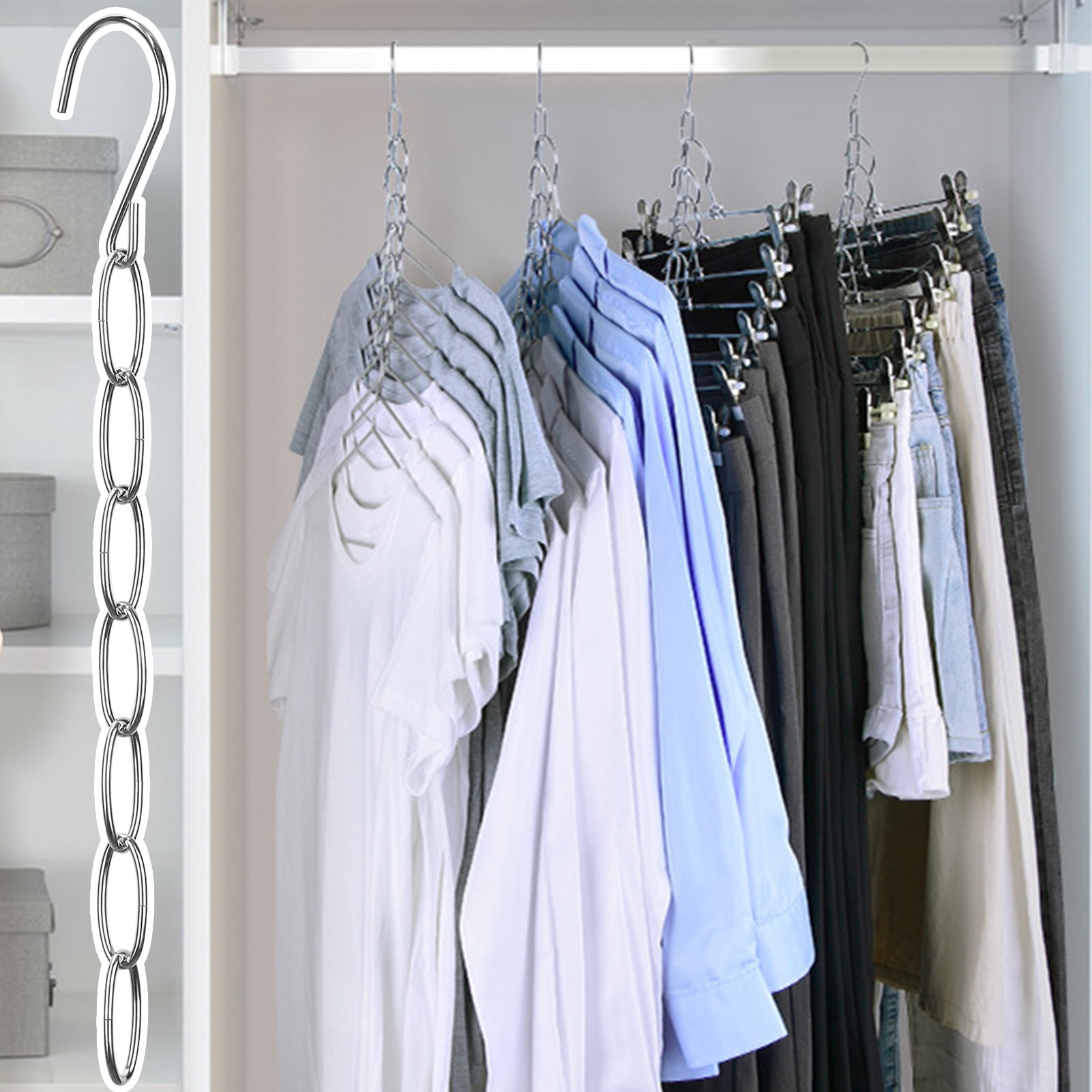 Metal Chain Clothes Hanger Organizer with 7 Slots,Multiple Hangers in ...