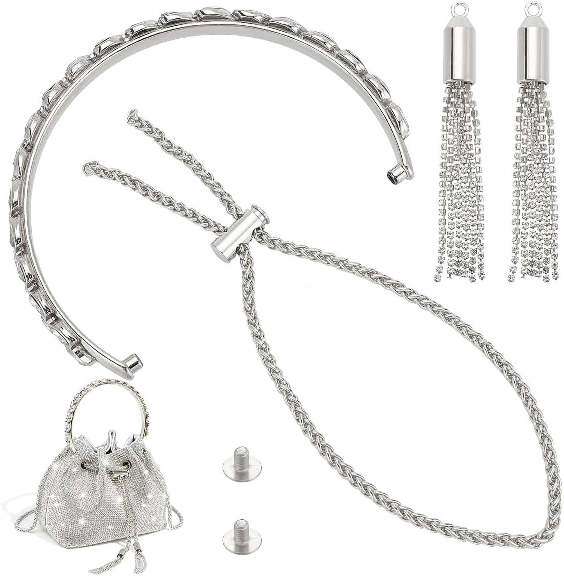 Metal Chain Handles Kits for Bucket Bag Rhinestone Clutch Evening Bag ...