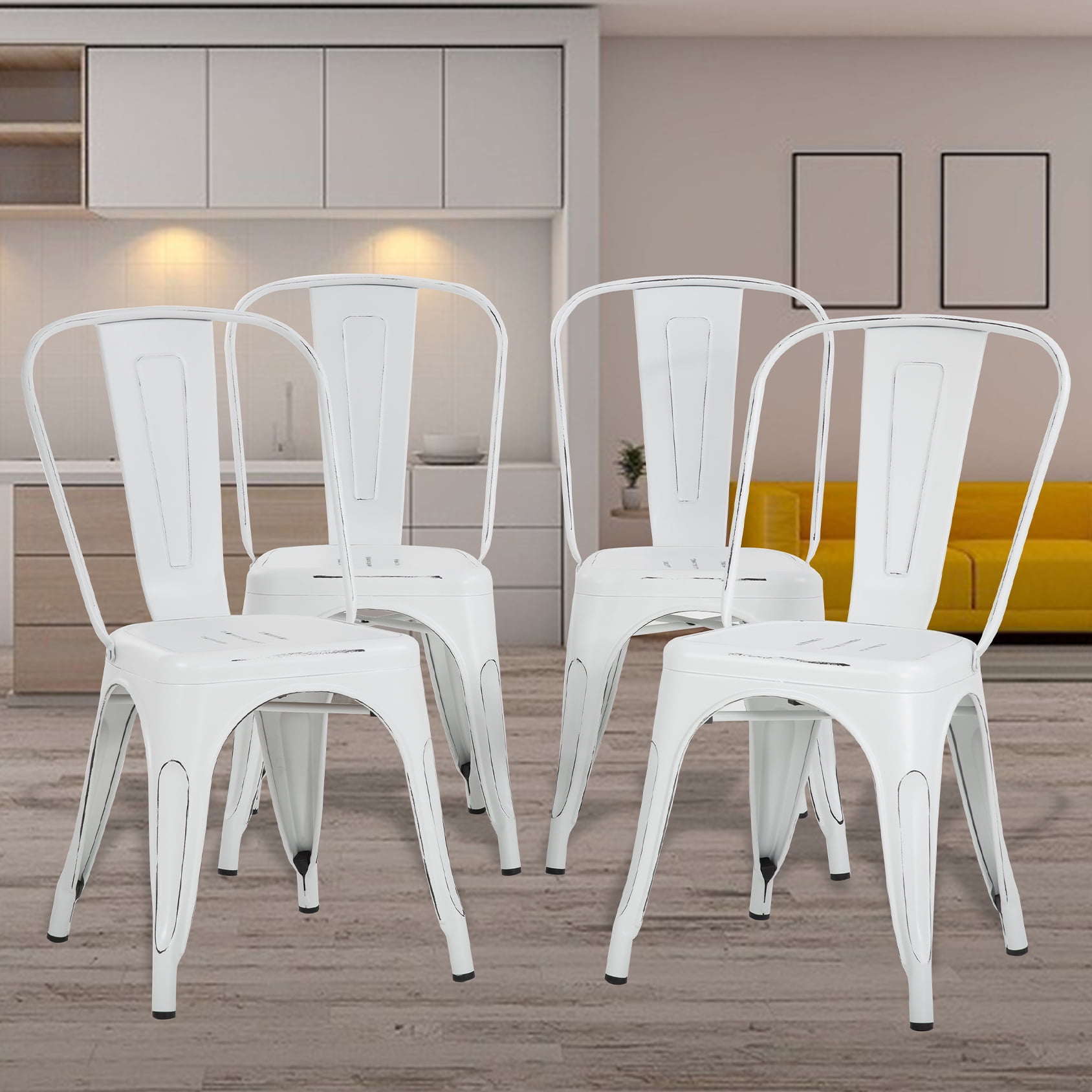 Metal Chairs Set of 4, Stackable Metal Patio Chairs 18 Inch Seat Height ...