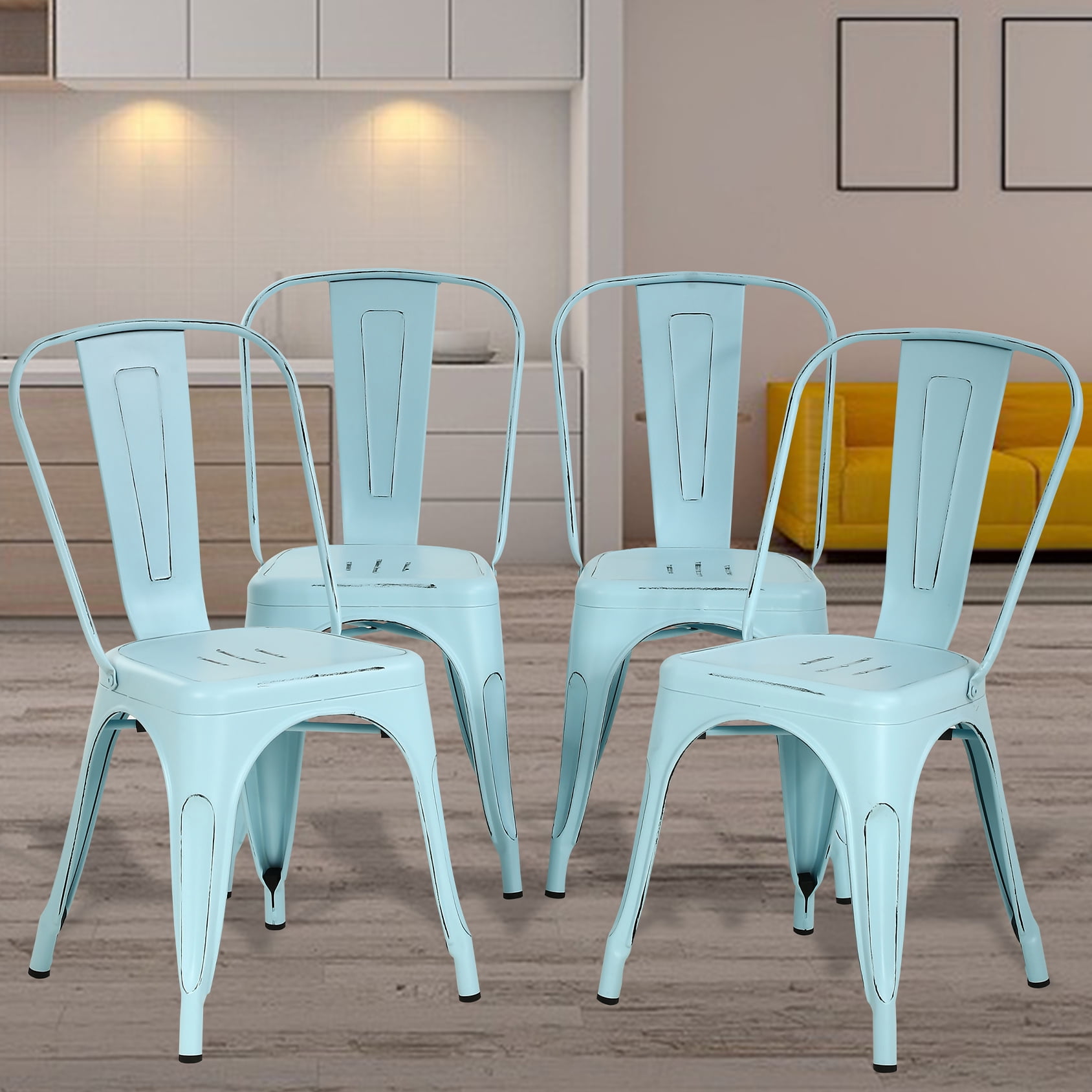 Metal Chairs Set of 4, Stackable Metal Patio Chairs 18 Inch Seat Height ...