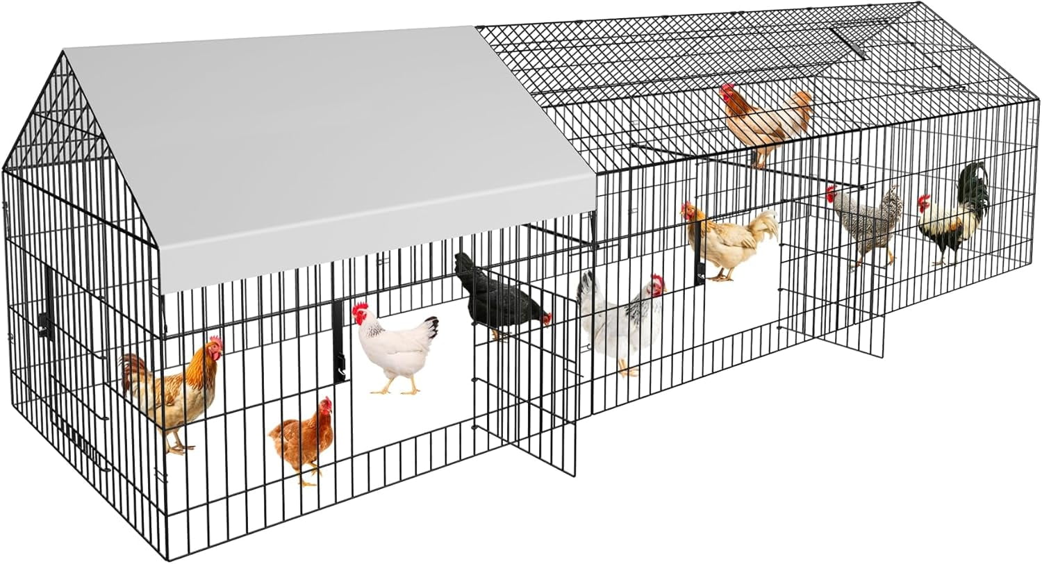 Metal Chicken Coop 87"×40" with Cover Chicken Run Pen for Yard Outdoor ...