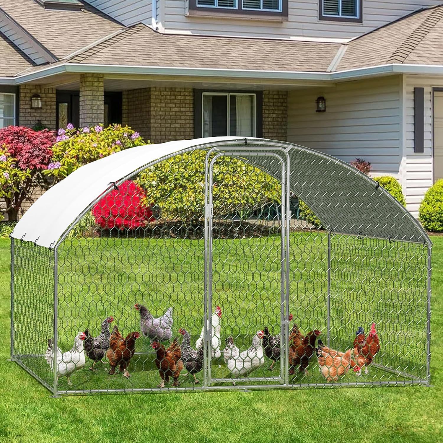 Metal Chicken Coop 9.8x6.5x6.5FT Dome Roof Poultry Cage Chicken Run ...