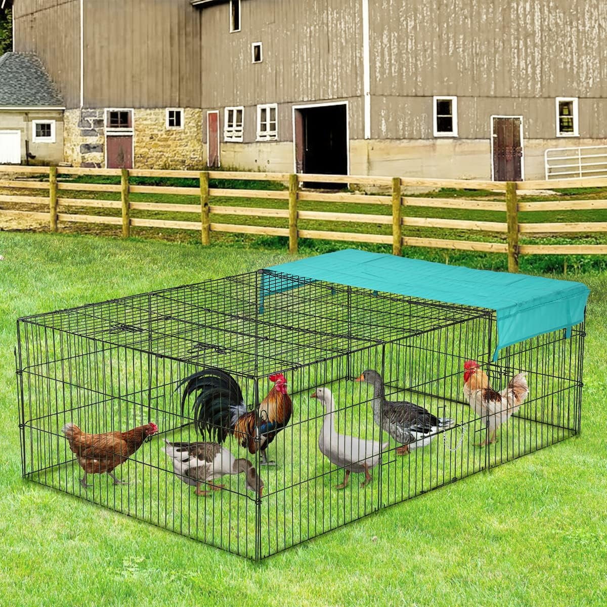 Metal Chicken Coop Cage Walk-in Rabbit Enclosure Pen Outdoor Backyard ...