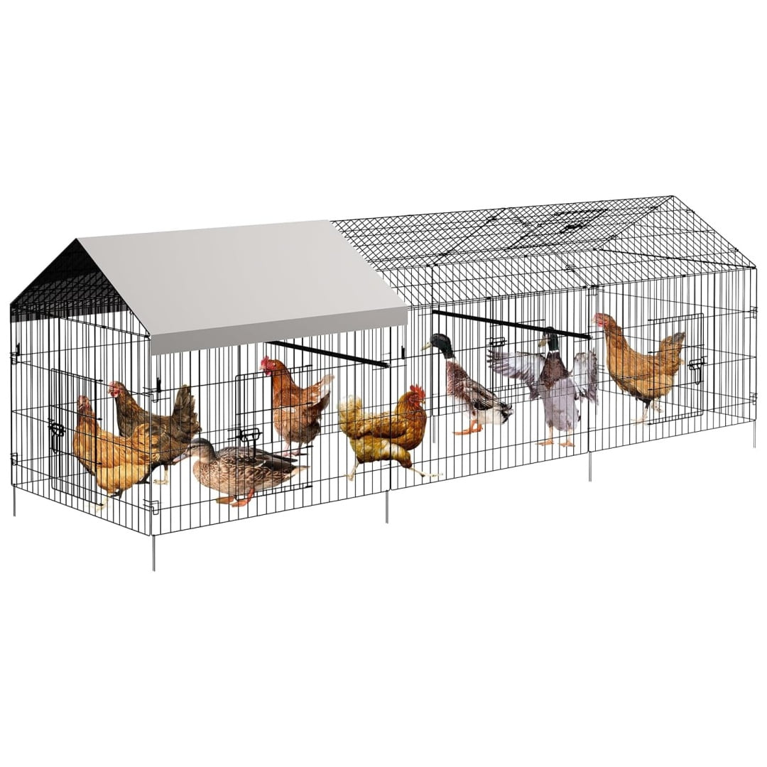 Metal Chicken Coop Chicken Run with Waterproof Cover Portable Poultry ...
