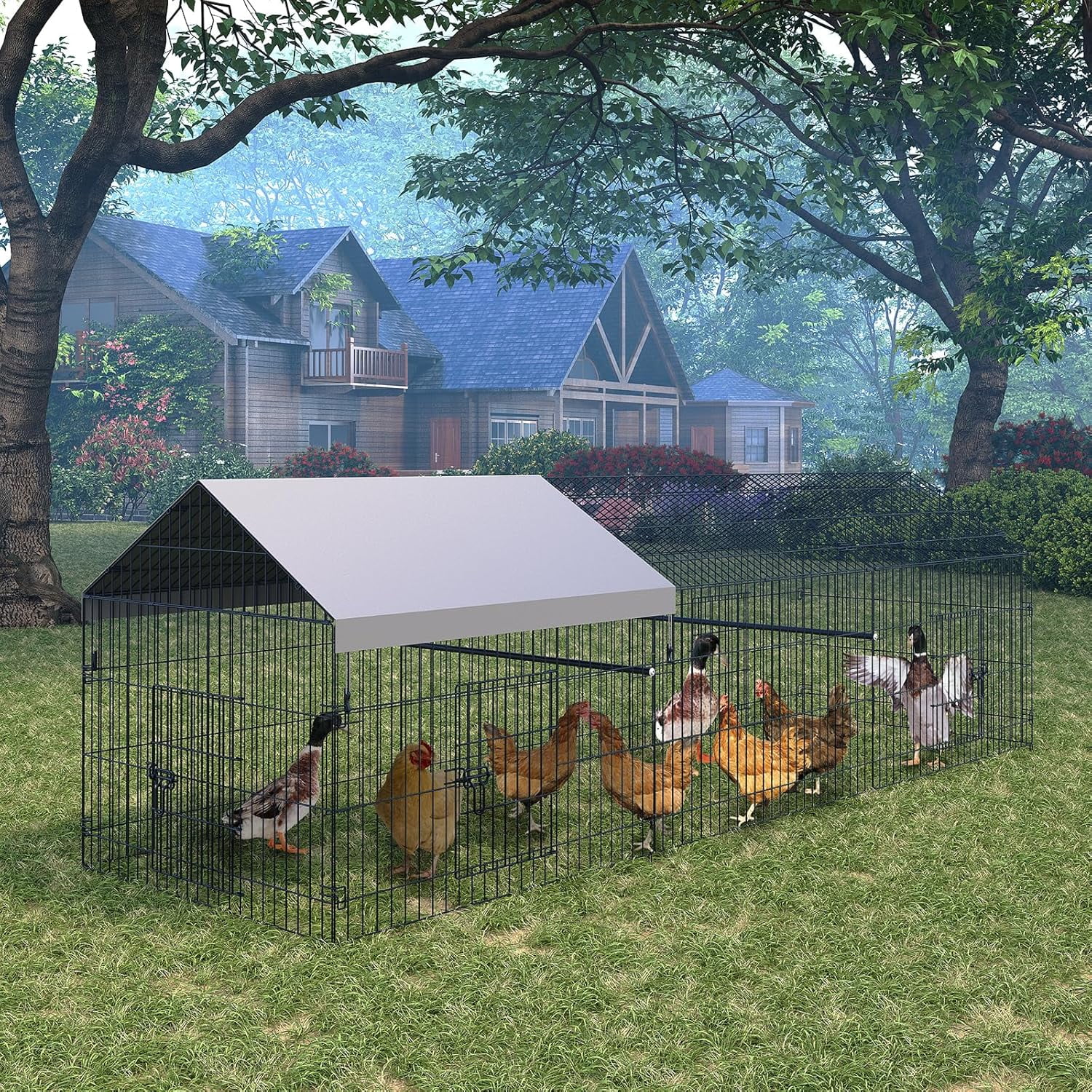 Metal Chicken Coop, Chicken Run for Yard with Waterproof Cover ...