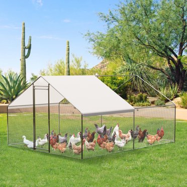 vidaXL Chicken Cage Walk-in Chicken Coop Pen Poultry Cage Galvanized ...