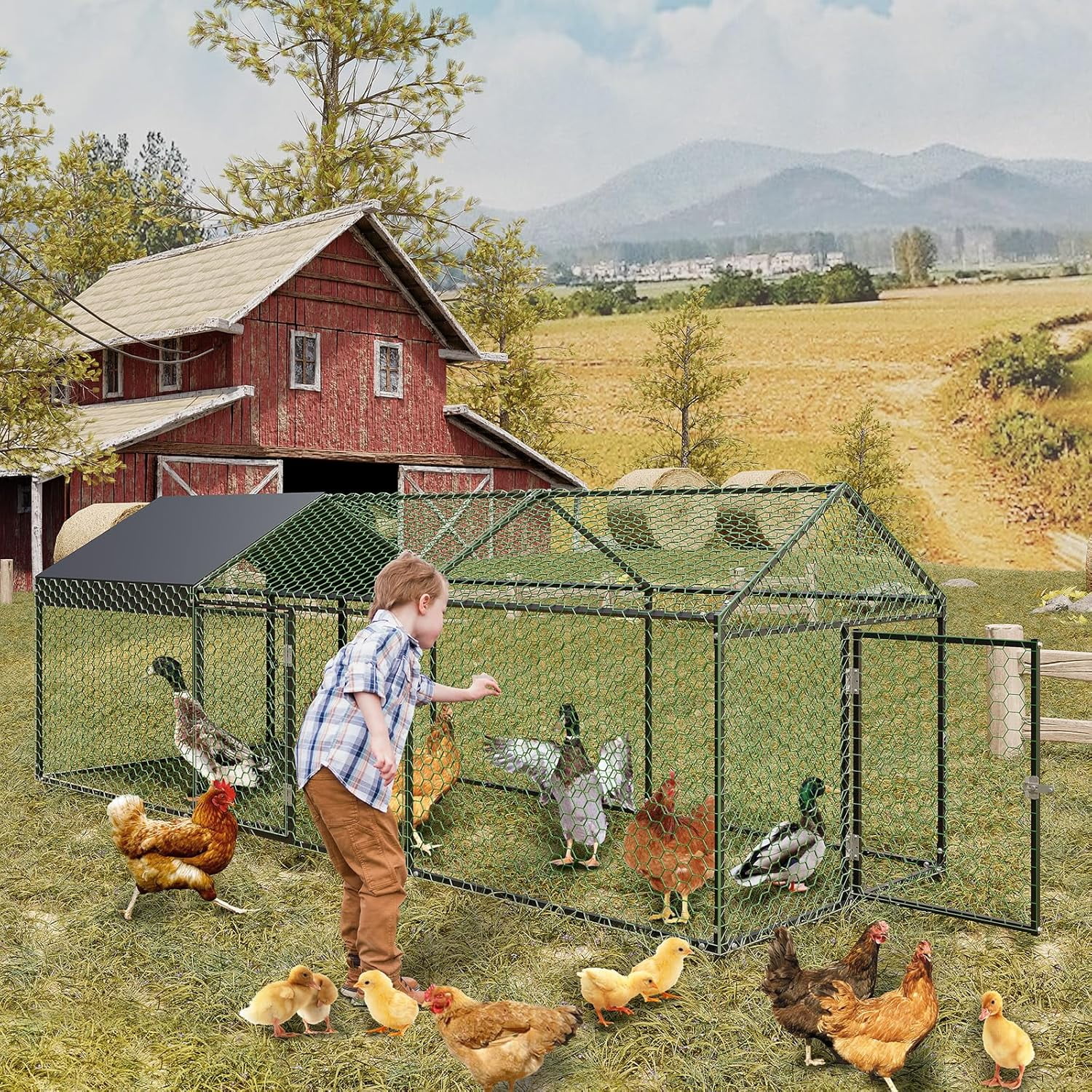 Metal Chicken Coop, Large Chicken Run with 4 Doors, Chicken Run for ...