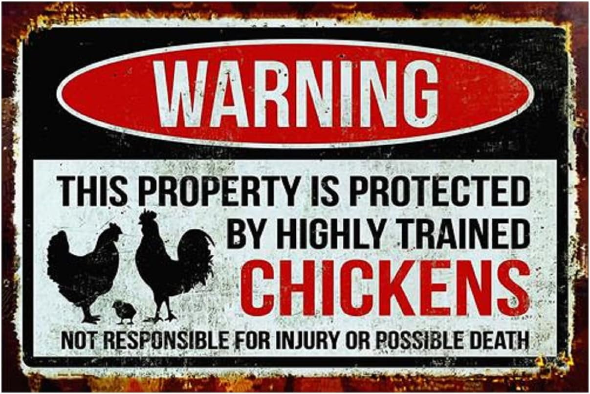 Metal Chicken Coop Tin Signs, This property is protected by chickens ...