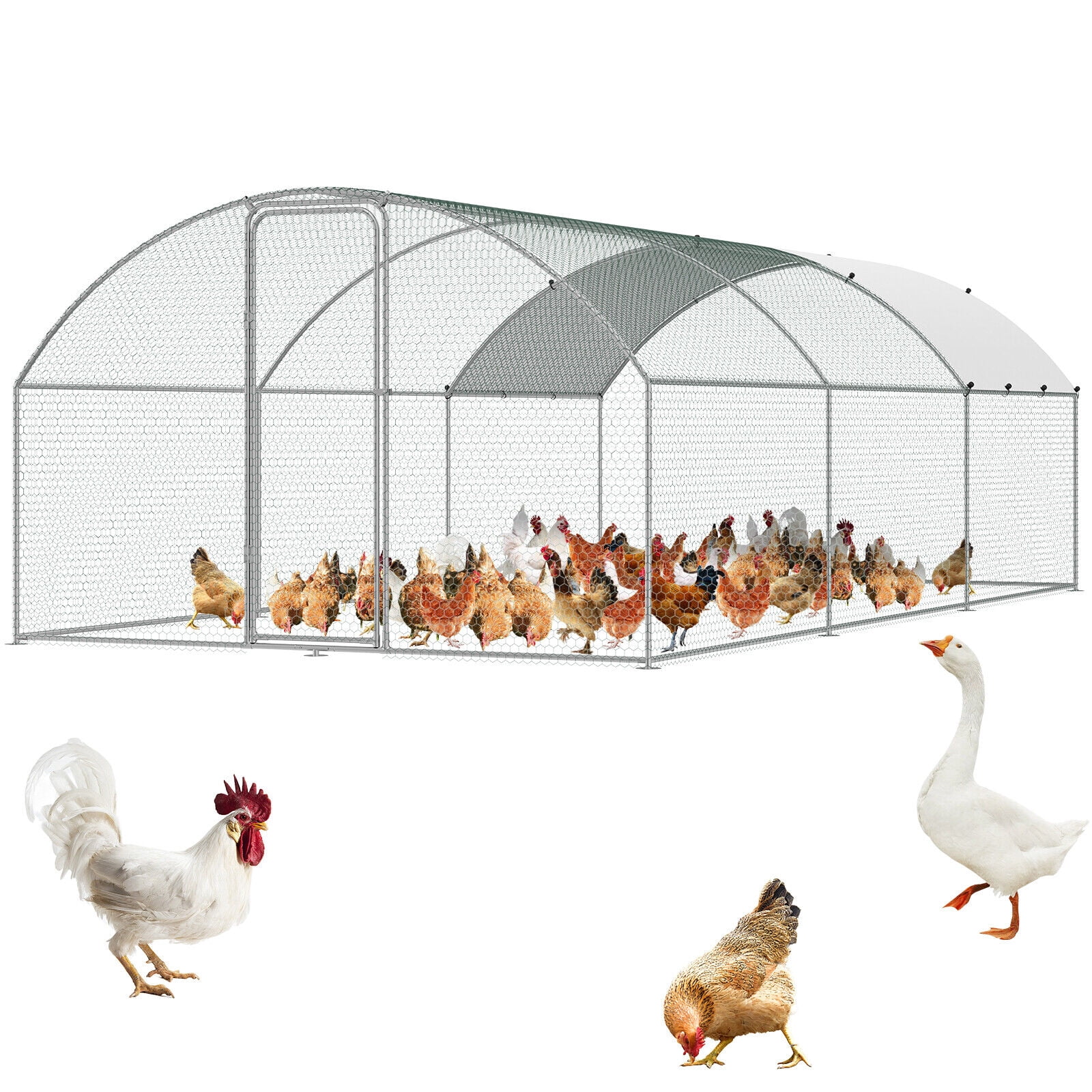 Metal Chicken Coop Walk-in Chicken Run with Waterproof Cover 9.8x19x6 ...