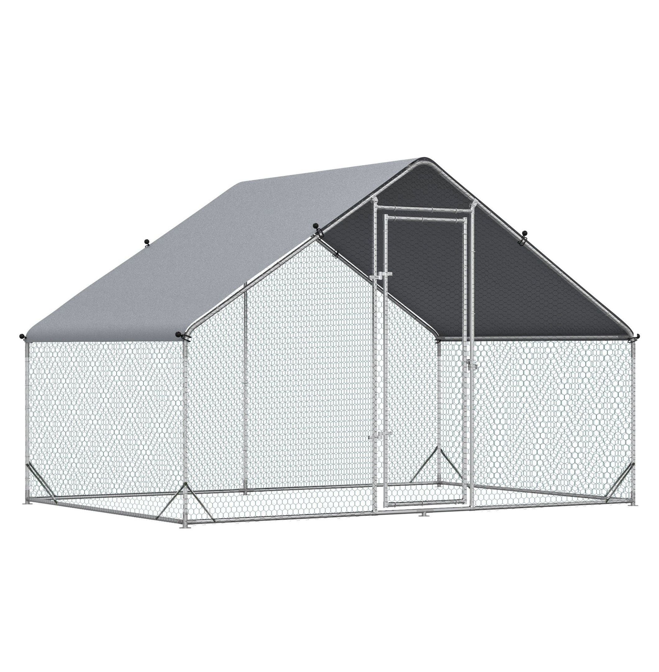 Metal Chicken Coop Walk-in Poultry Cage - Large Outdoor Galvanized ...