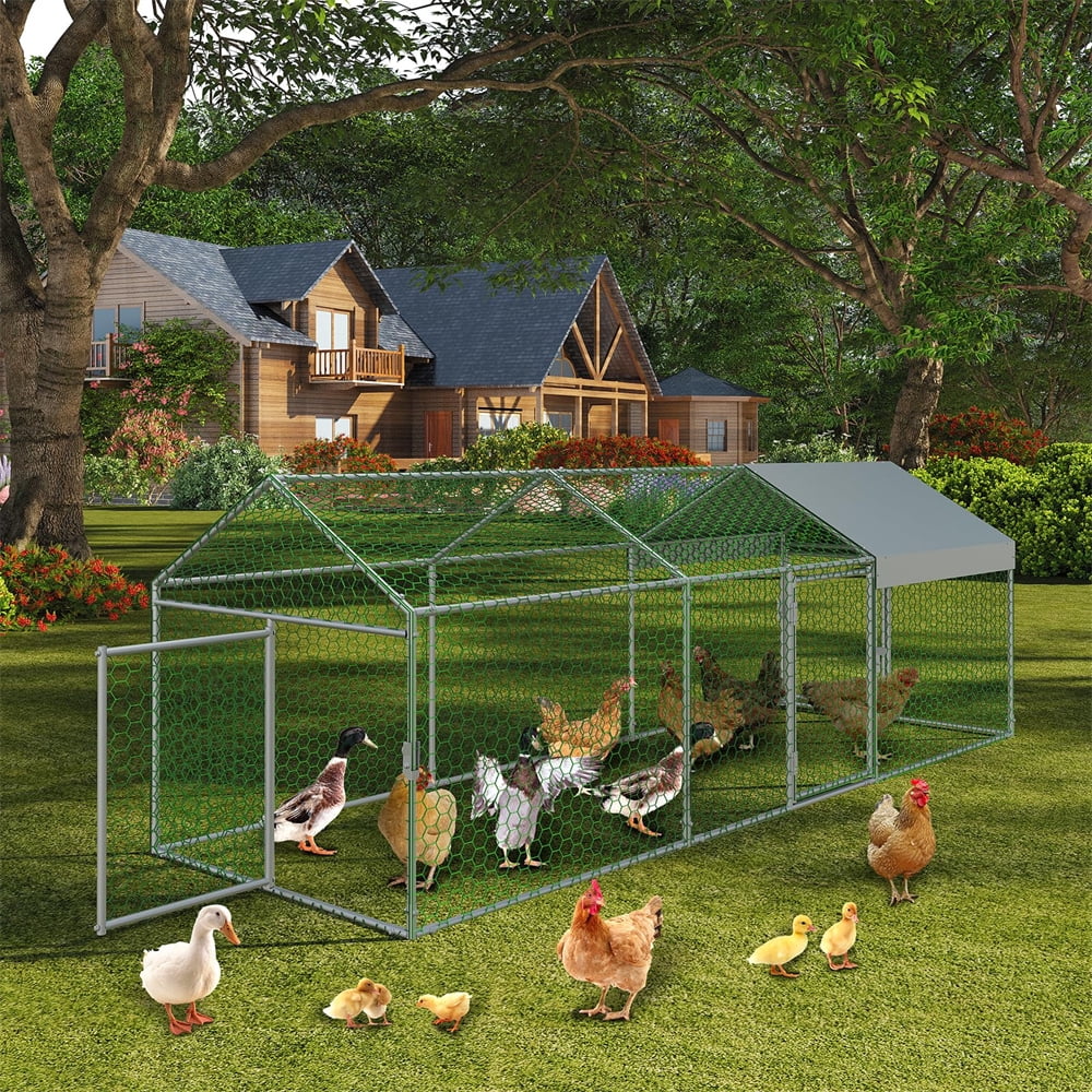 Metal Chicken Coop with Waterproof and Anti-UV Cover, 120" x40" x40 ...