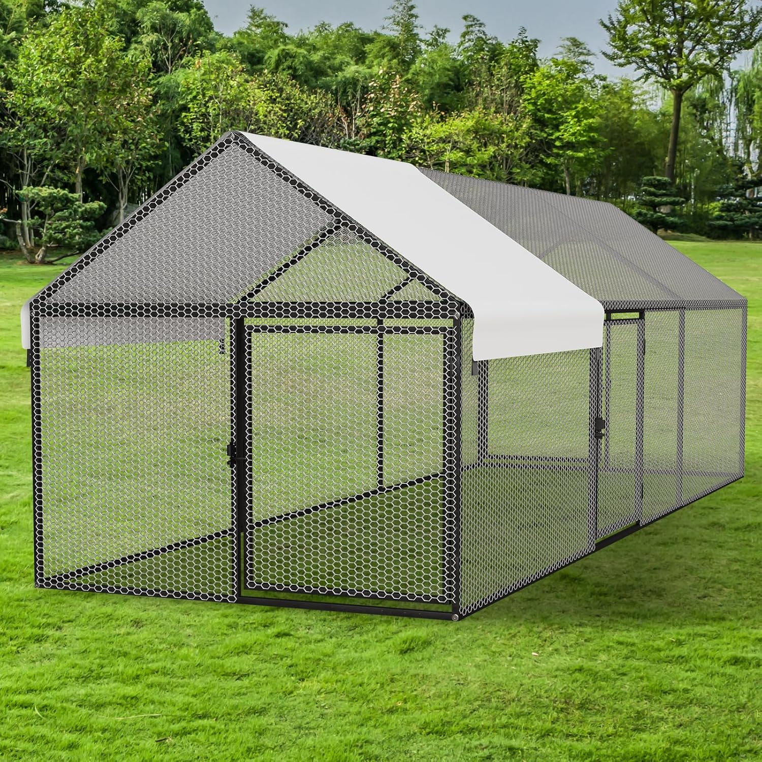 Metal Chicken Coop with Waterproof Cover, 118"x40"x40" Portable Poultry ...