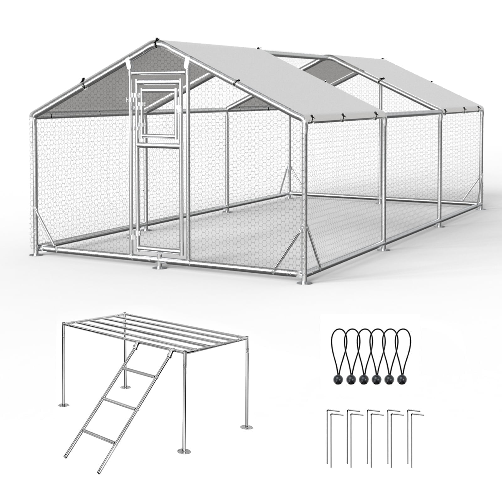Sylviera Metal Walk-in Chicken Coop with Perch Ladder, 9.8x19.7x6.4FT ...