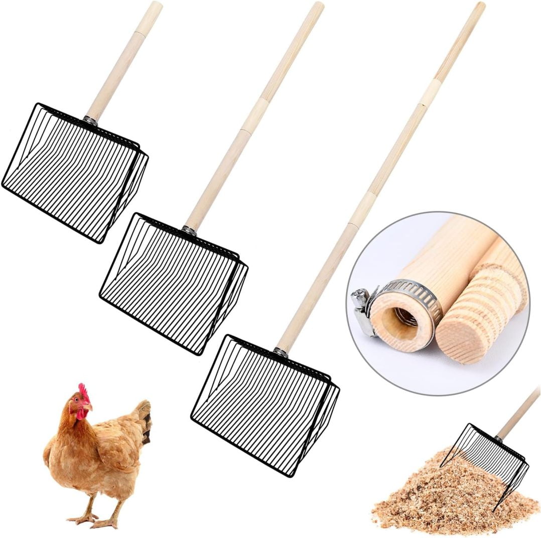 Metal Chicken Poop Scooper Long Handle，3 in 1 Adjustable Chicken Litter ...