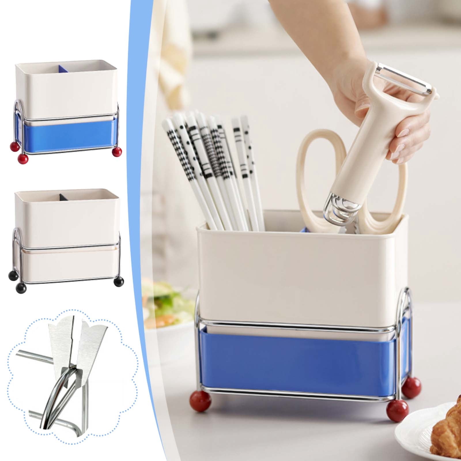 Metal Chopstick Holder | Divided Compartments | Double-Layer Rack with ...