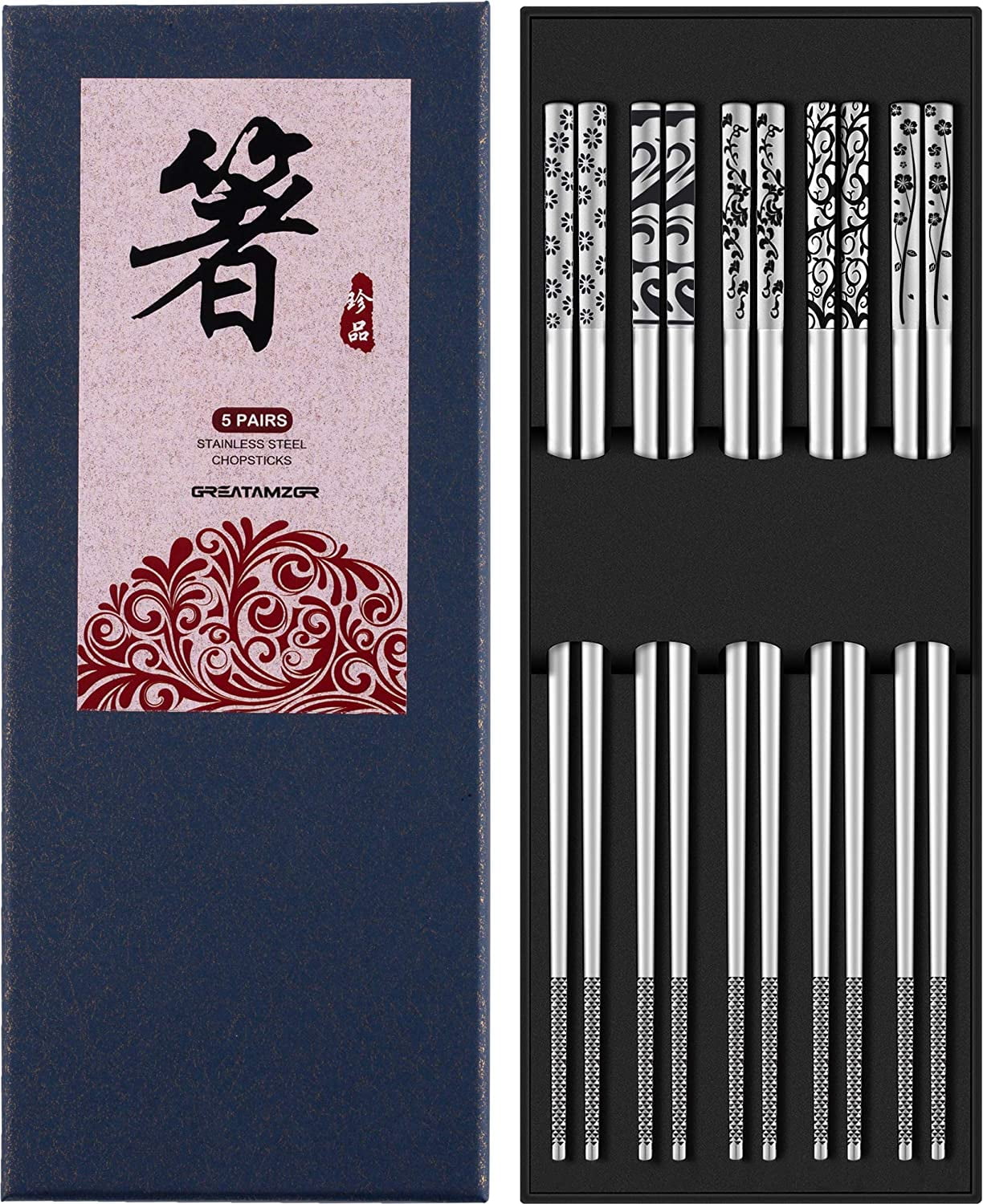 Metal Chopsticks Reusable 18/10 Stainless Steel Chopsticks Multipack ...