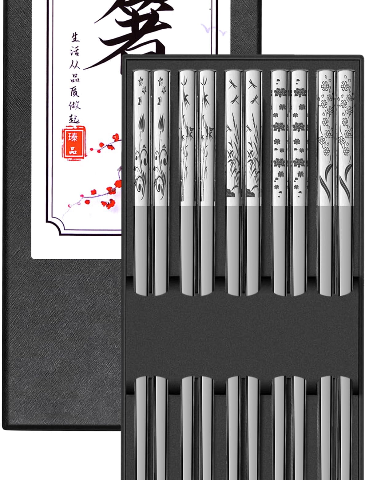 Metal Chopsticks Reusable 5 Pairs 18/8 Stainless Steel Chopstick ...