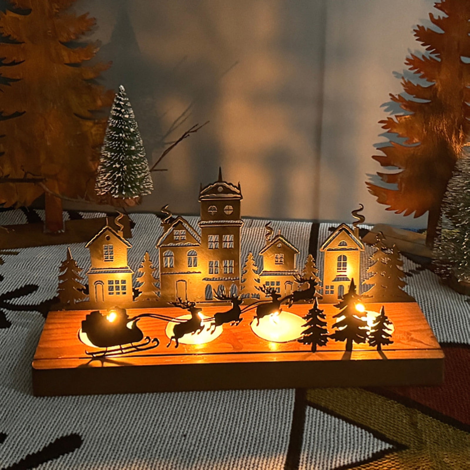 Metal Christmas Tree and Deer Tabletop Decor,Vintage Evergreen Pine ...